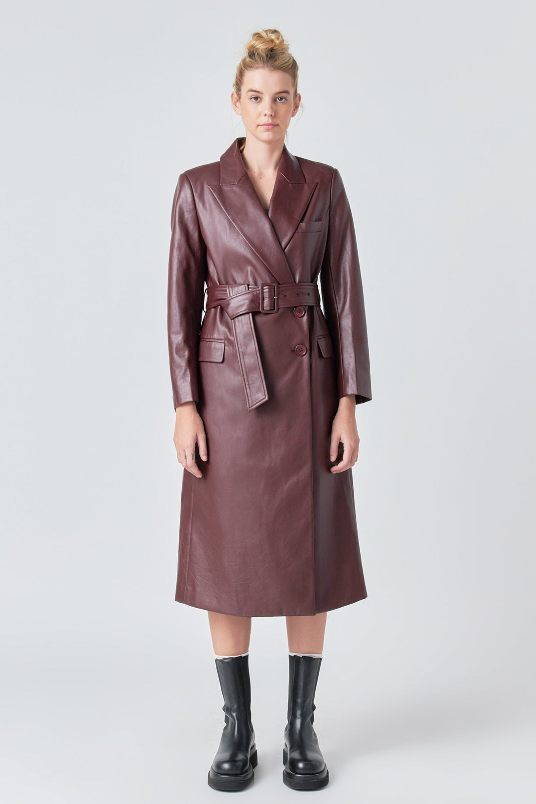 Grey Lab - Long Faux Leather Trench Coat