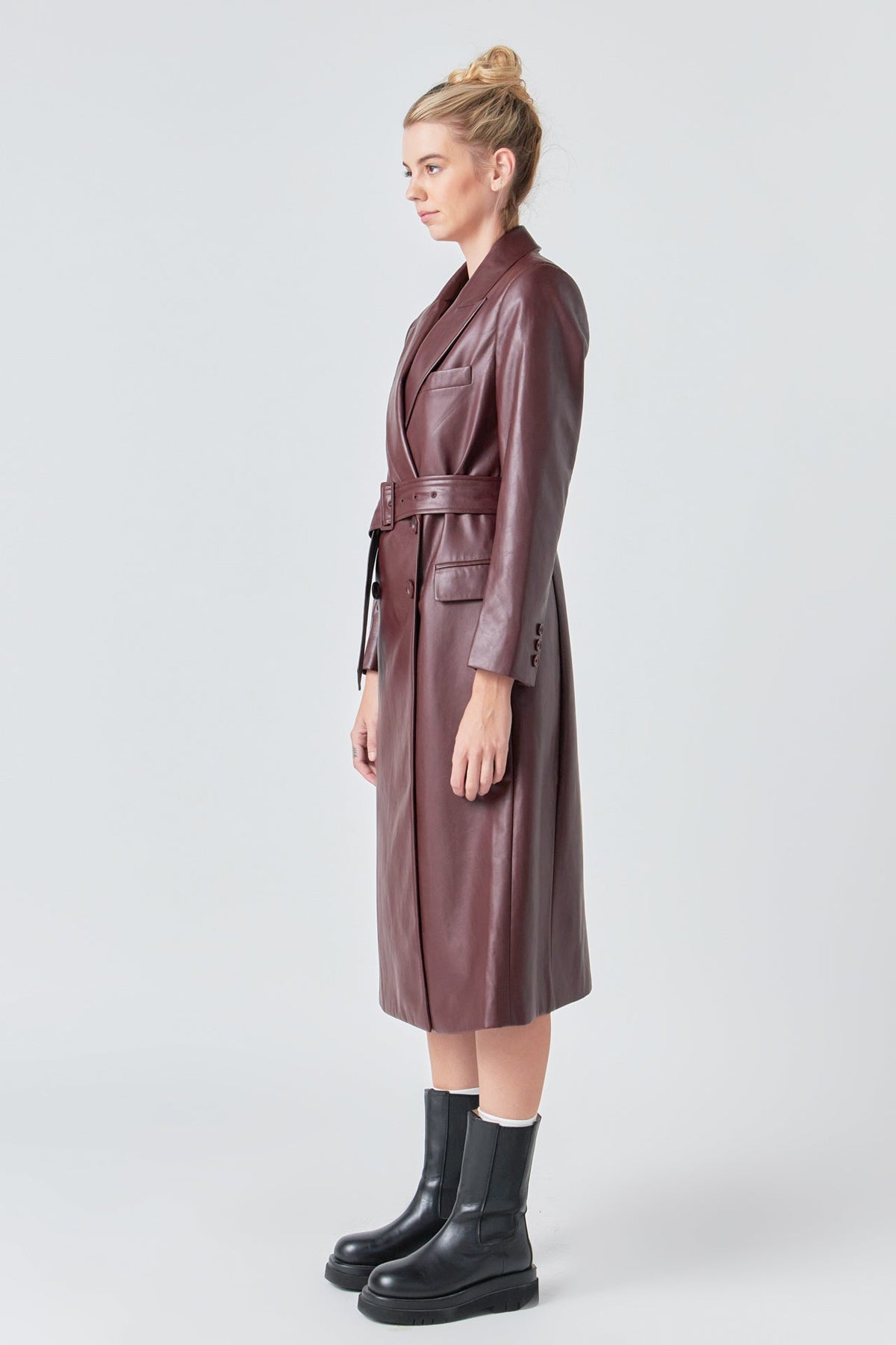 Grey Lab - Long Faux Leather Trench Coat