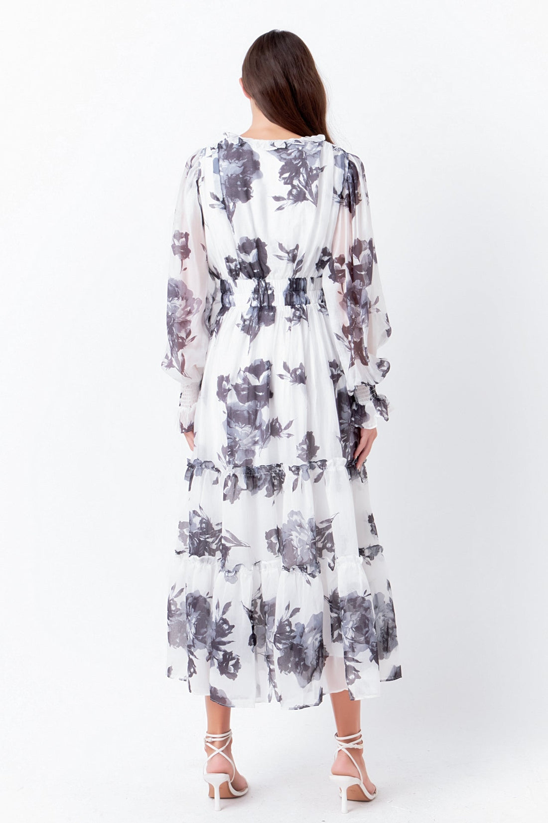 Monotone Floral Print Midi Dress