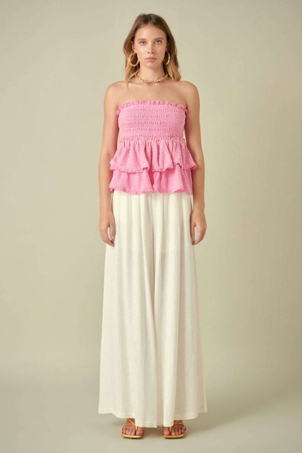 Lace Smocked Knit Ruffled Tube Top