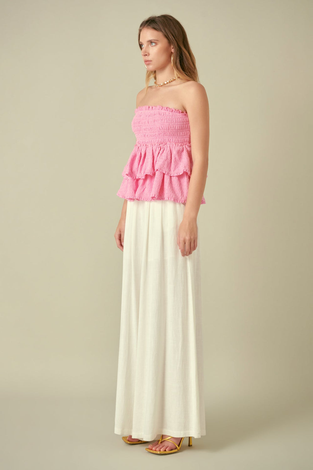 Lace Smocked Knit Ruffled Tube Top