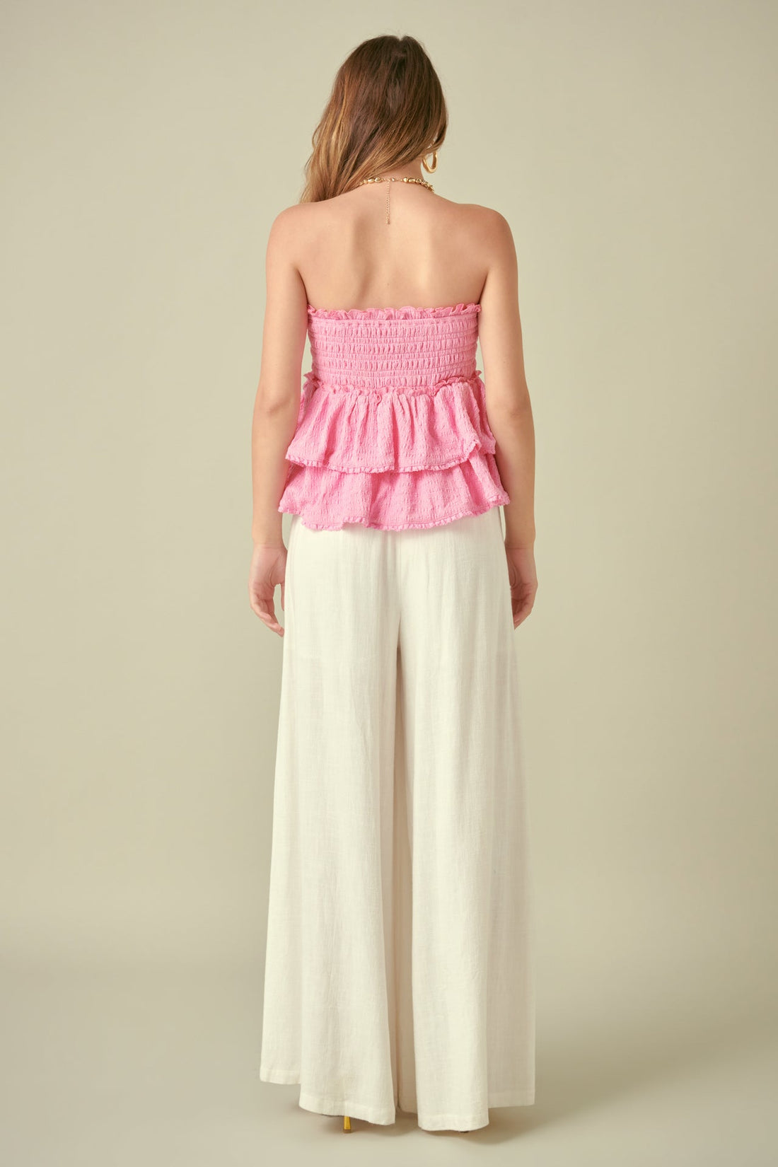 Lace Smocked Knit Ruffled Tube Top