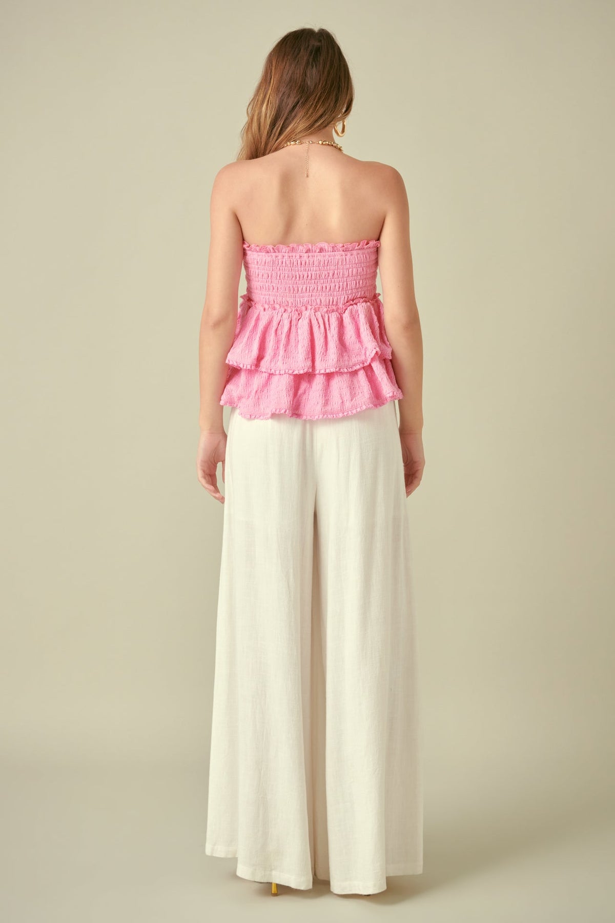 Lace Smocked Knit Ruffled Tube Top