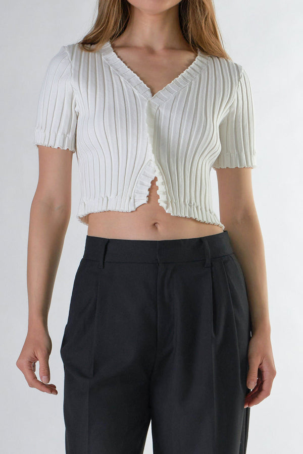 Short Sleeve Ruffled Knit Top