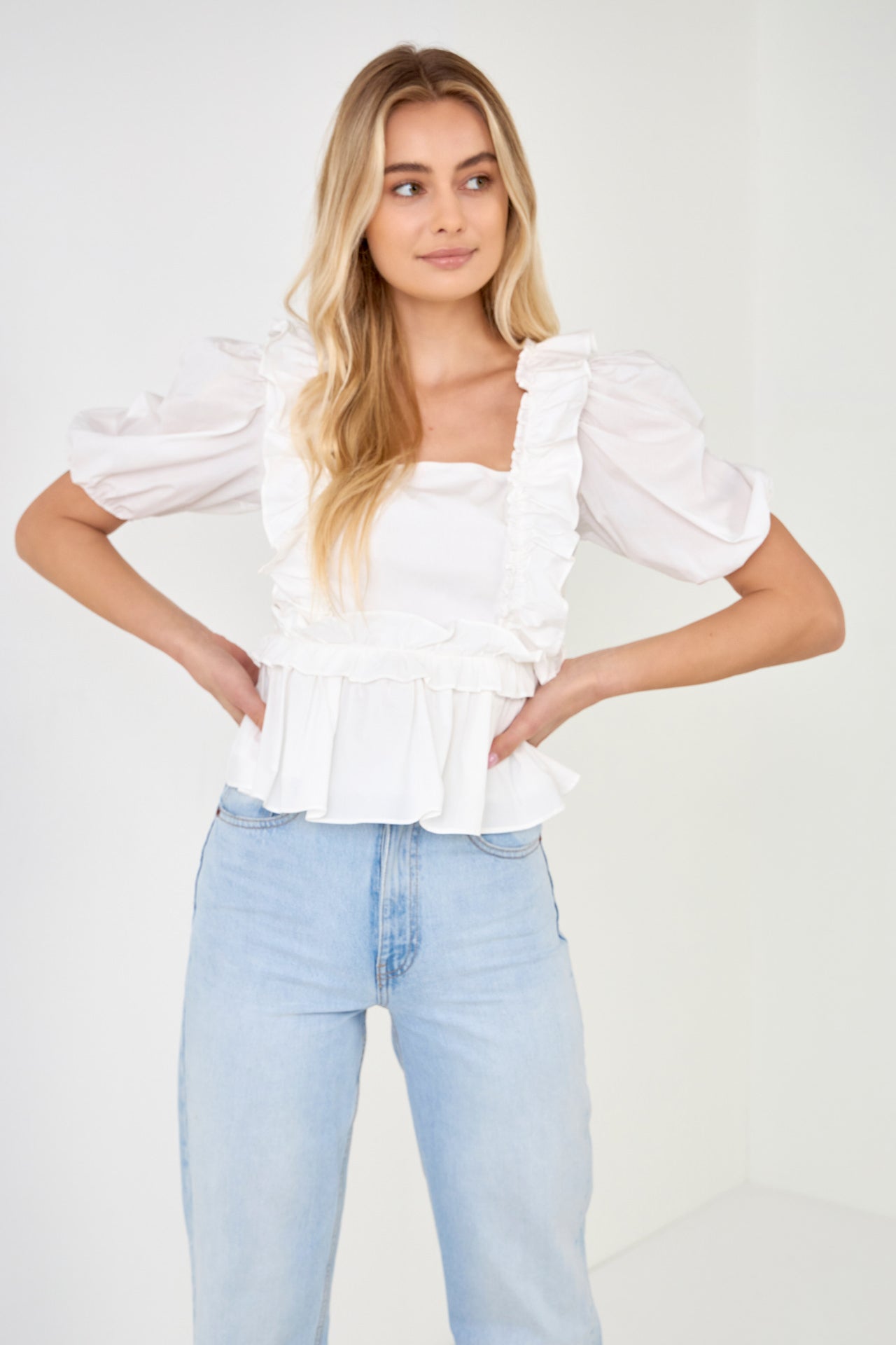 Ruffle Detail Puff Sleeve Top
